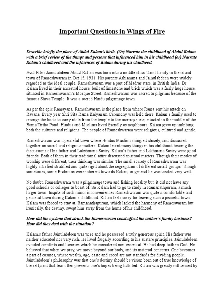 208c3important Questions in Wings of Fire | PDF | Wernher Von Braun ...