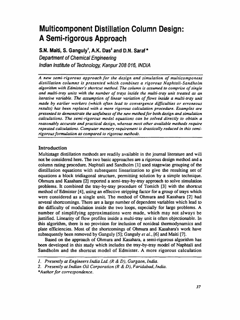 Documents - Tips Multicomponent Distillation Column Design A Semi Rigorous Approach | PDF ...