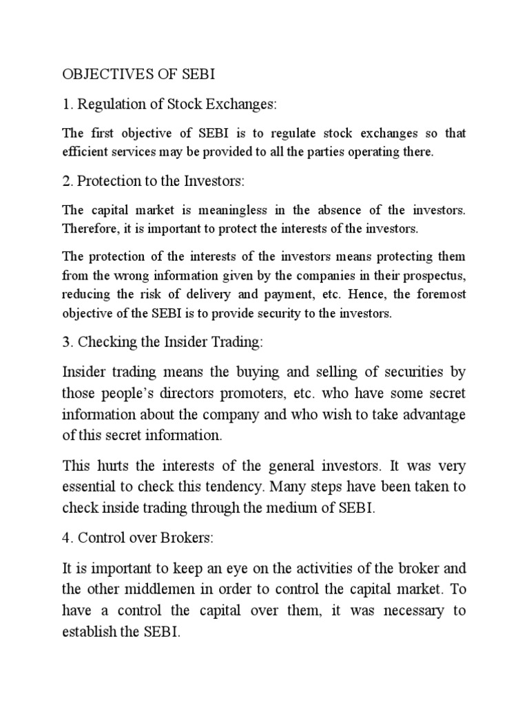 Objectives of Sebi | PDF | Capital Market | Investor
