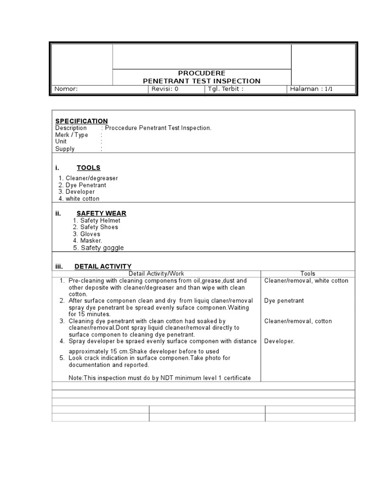 Dye Penetrant Test Procedure Guide | PDF