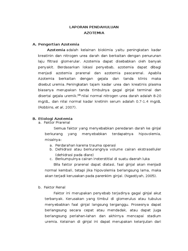 Laporan Pendahuluan Azotemia | PDF
