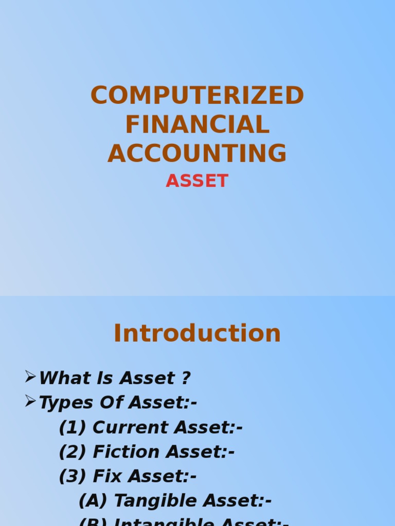 Computerized Financial Accounting: Asset | PDF