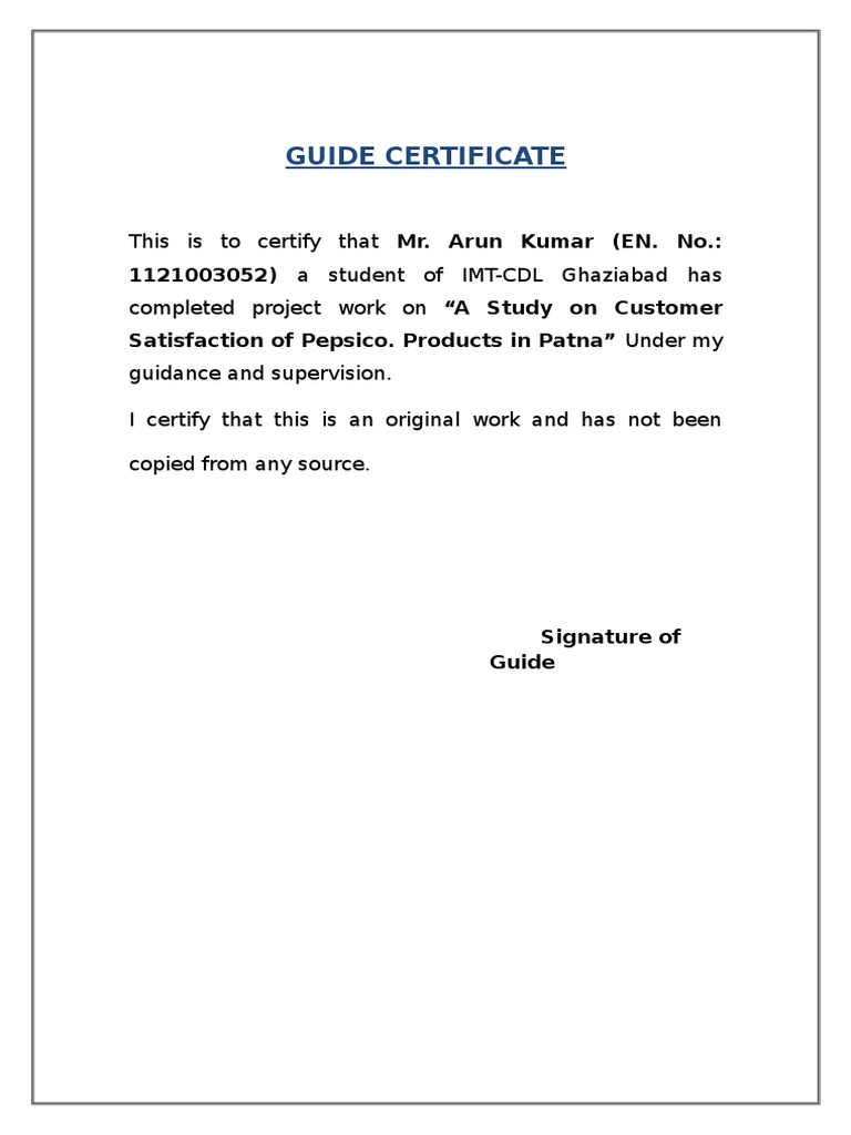 Guide Certificate: 1121003052) A Student of IMT-CDL Ghaziabad Has | PDF
