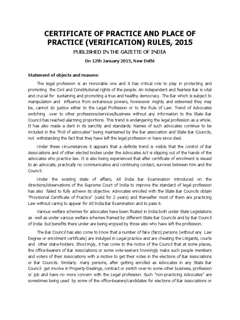 Certificate of Practice Rules for Advocates | PDF | Advocate | Bar ...
