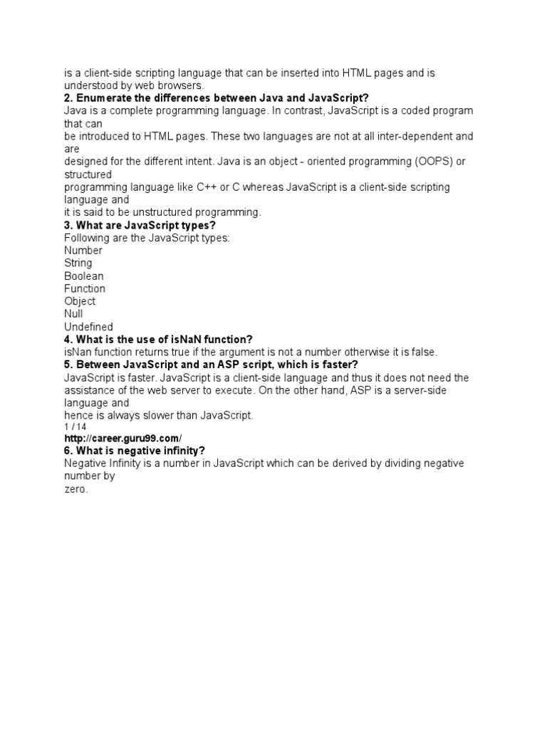 Enumerate The Differences Between Java and Javascript? | PDF