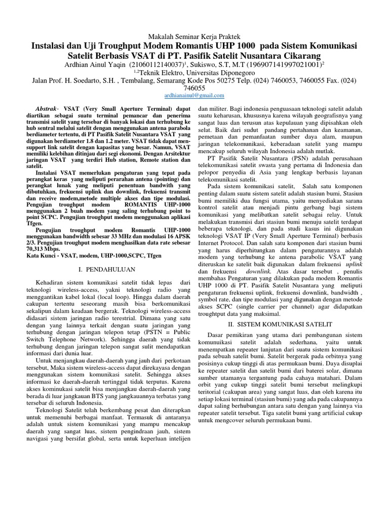 Instalasi Dan Uji Troughput Modem Romantis UHP 1000 Pada Sistem ...