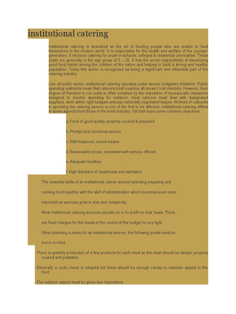 Institutional Catering | PDF | Menu | Tableware