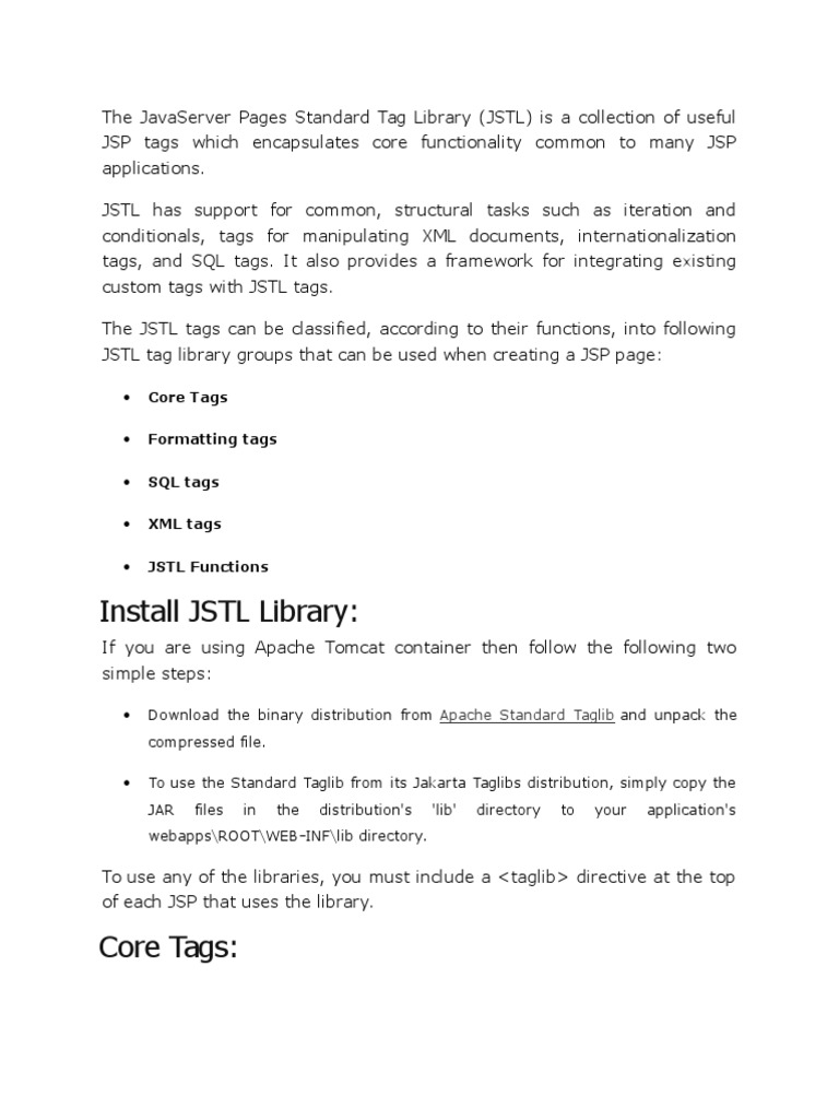 The JavaServer Pages Standard Tag Library | PDF | X Path | Xml