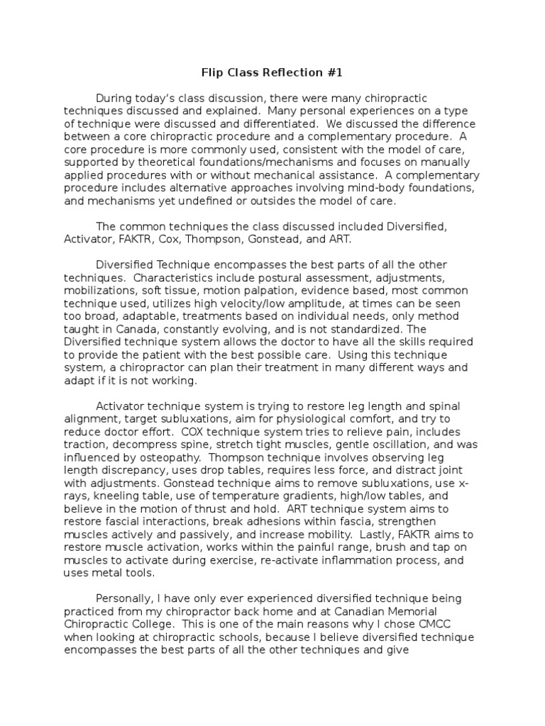 Flip Class Reflection 1 | PDF | Chiropractic | Health Sciences