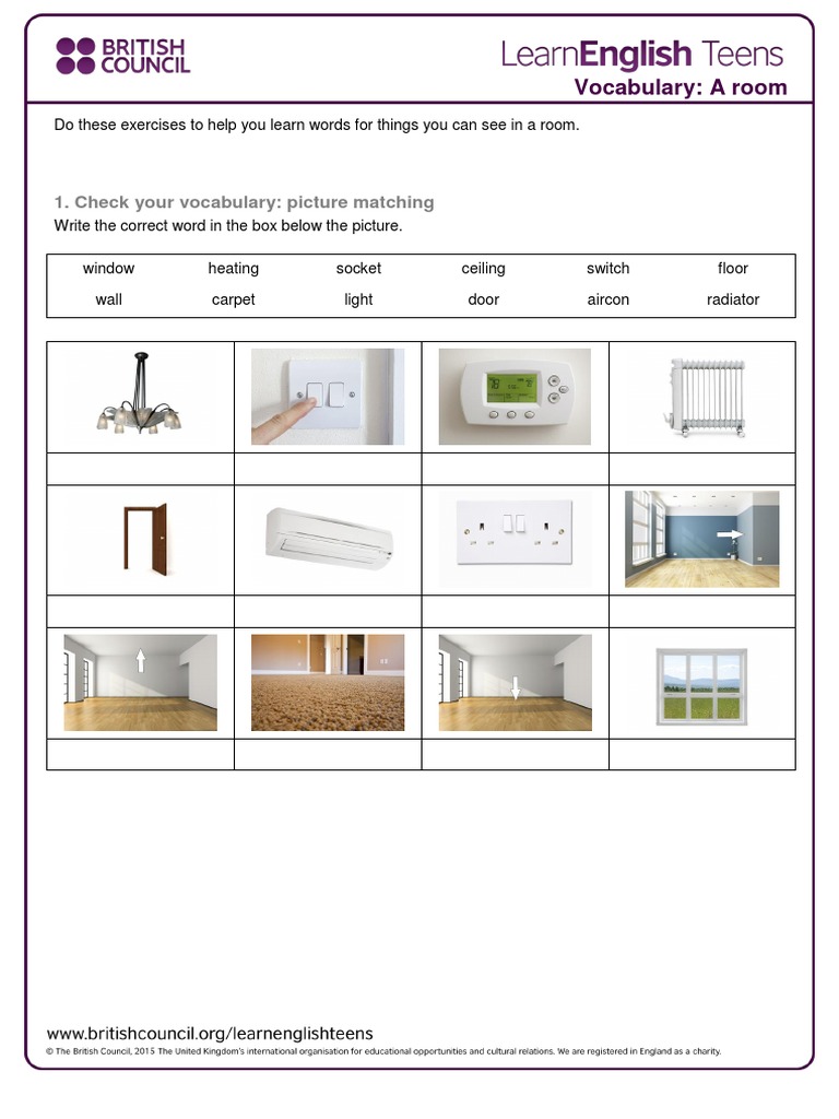 Vocabulary: A Room: 1. Check Your Vocabulary: Picture Matching | PDF