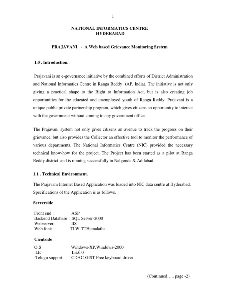 Nic Prajavani A Web Based Grievance Monitoring System Pdf Web