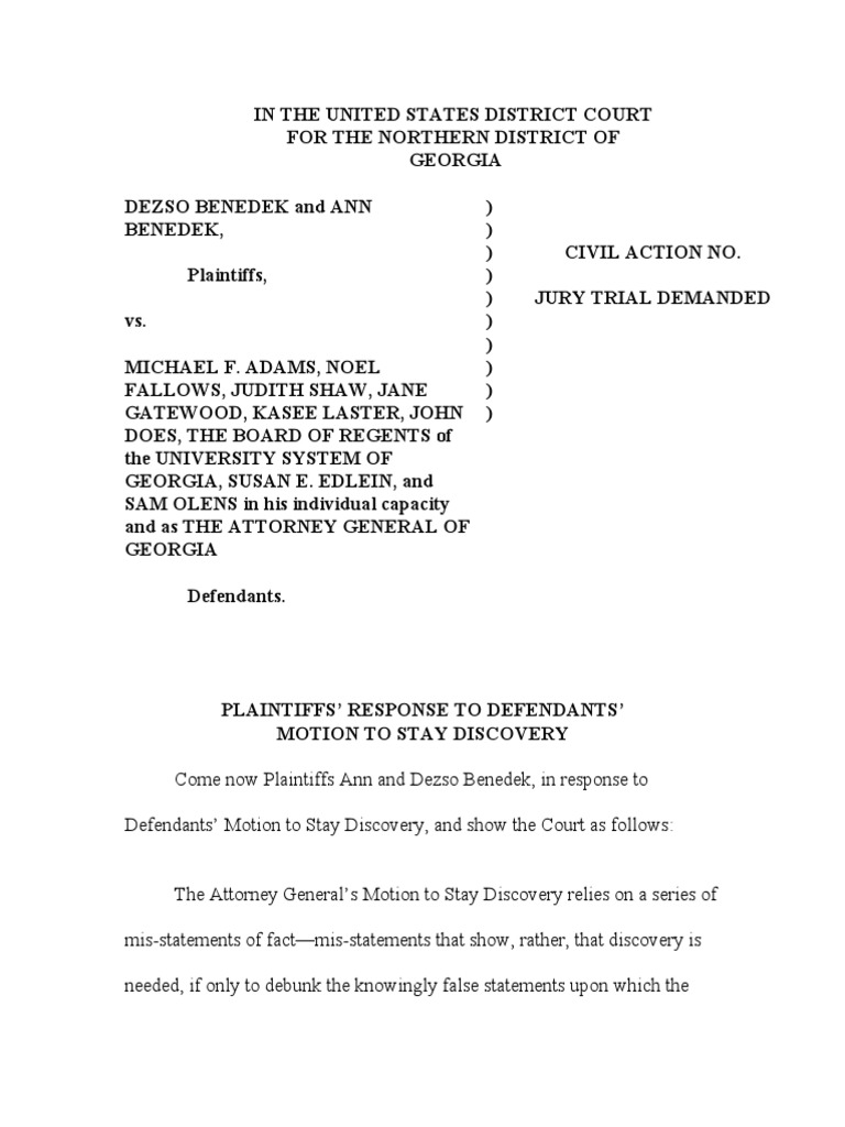 Response To Motion To Stay Discovery | PDF | Discovery (Law) | Lawsuit