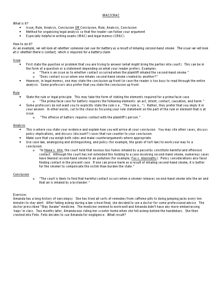 IRAC Handout | PDF | Private Law | Public Law