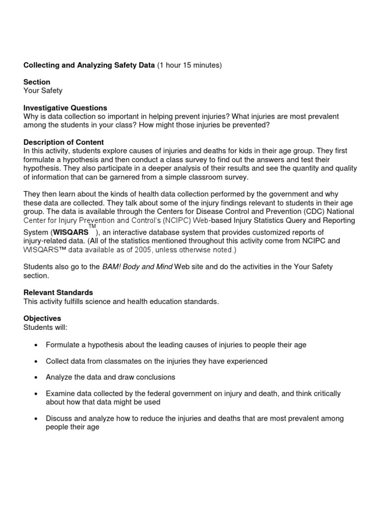 Collecting and Analyzing Safety Data (1 Hour 15 Minutes) Section | PDF ...