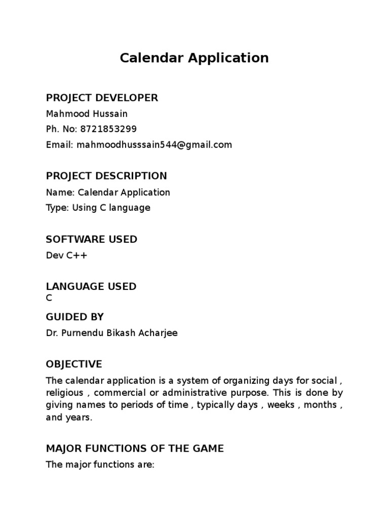 Calendar Application Synopsis | PDF
