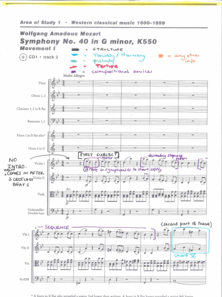 Mozart Annotated Score Symphony no.40
