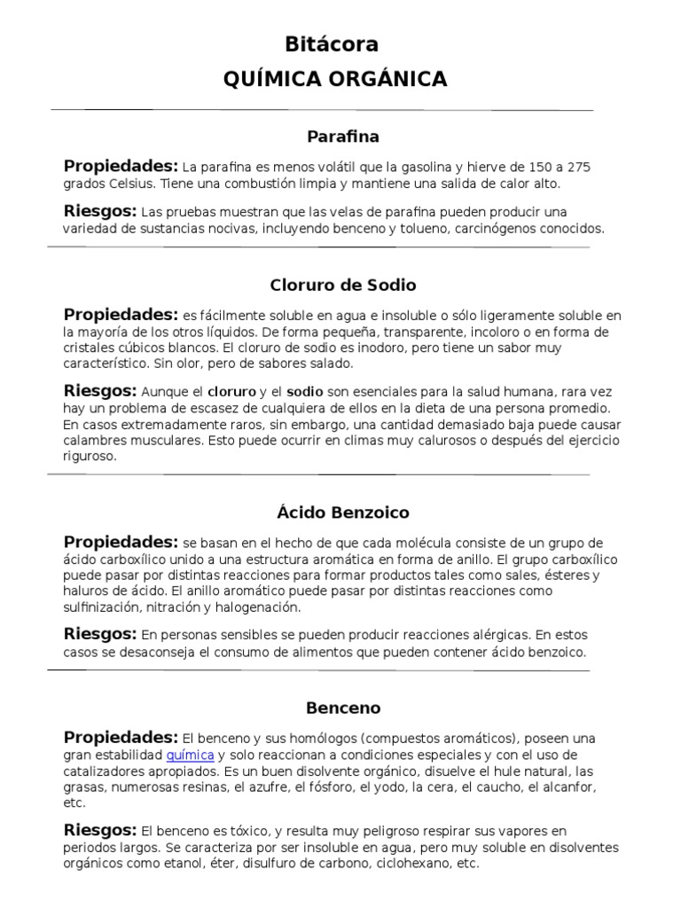Bitácora (Química Orgánica) | PDF | Alcohol | Benceno