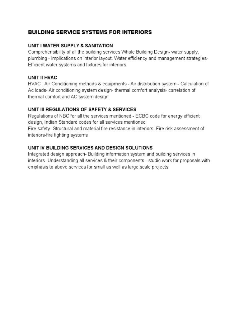 Building Service Systems For Interiors | PDF