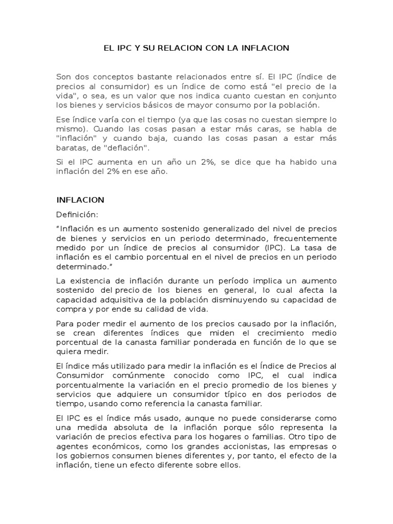 IPC e Inflación: Definición y Relación | PDF | Índice de precios al ...