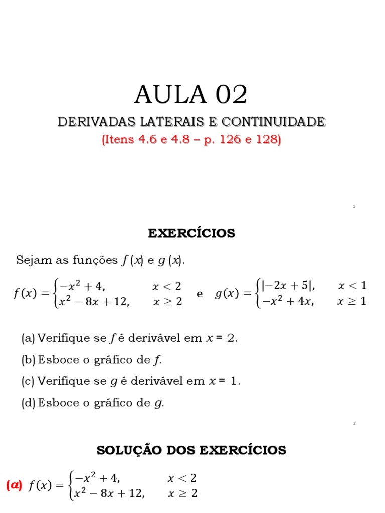 Aula 02 - Derivadas Laterais e Continuidade | PDF