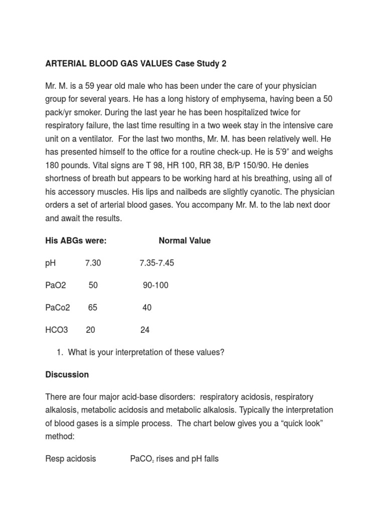 Arterial Blood Gas Values Case Study 2 | PDF | Respiratory System ...