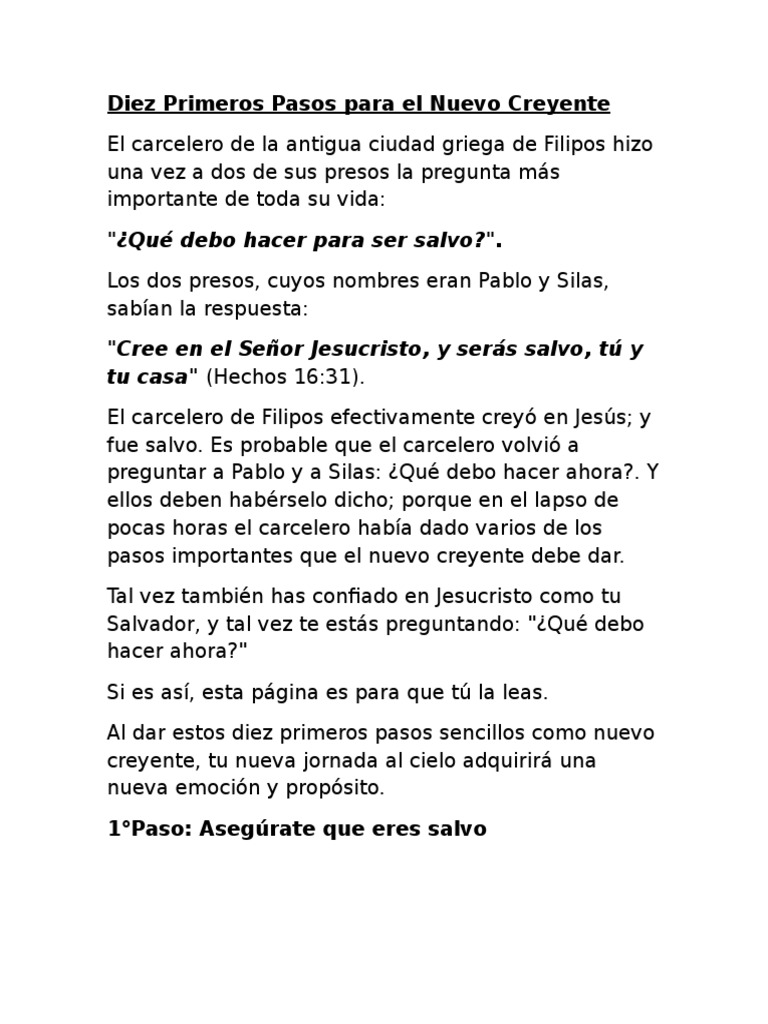 Diez Primeros Pasos para El Nuevo Creyente | PDF | Cristo (título) | Oración