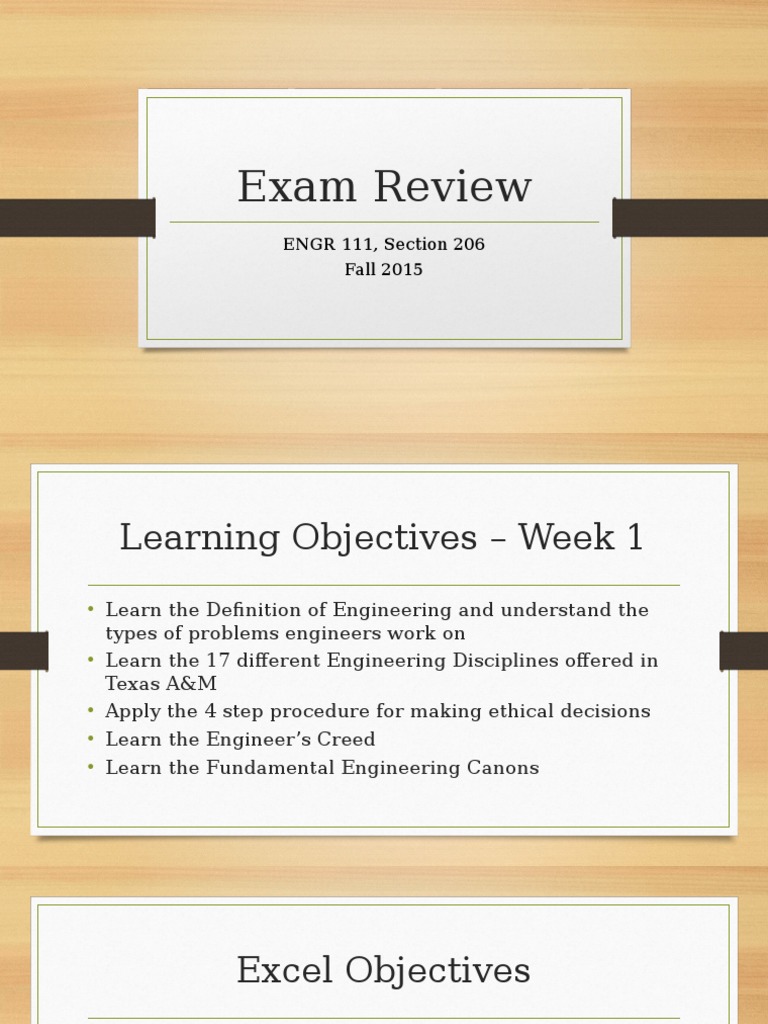 Exam 1 Learning Objectives | Specification (Technical Standard ...
