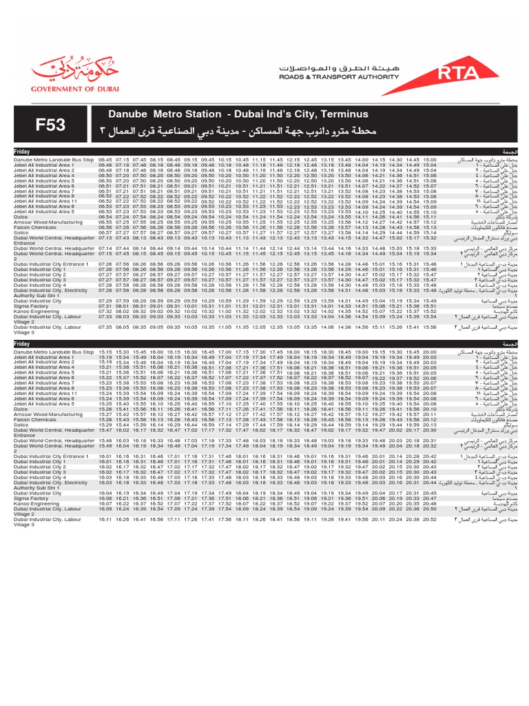 F53 Bus Timings for Dubai Industrial City | PDF | Dubai | Public Transport