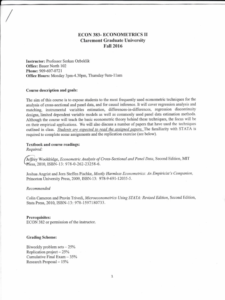 Econ Syllabus First Pages | PDF | Econometrics | Regression Analysis