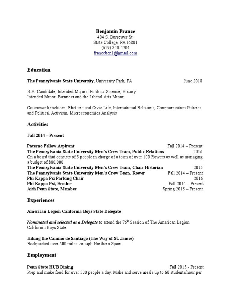 Benjamin France - Class Resume | PDF
