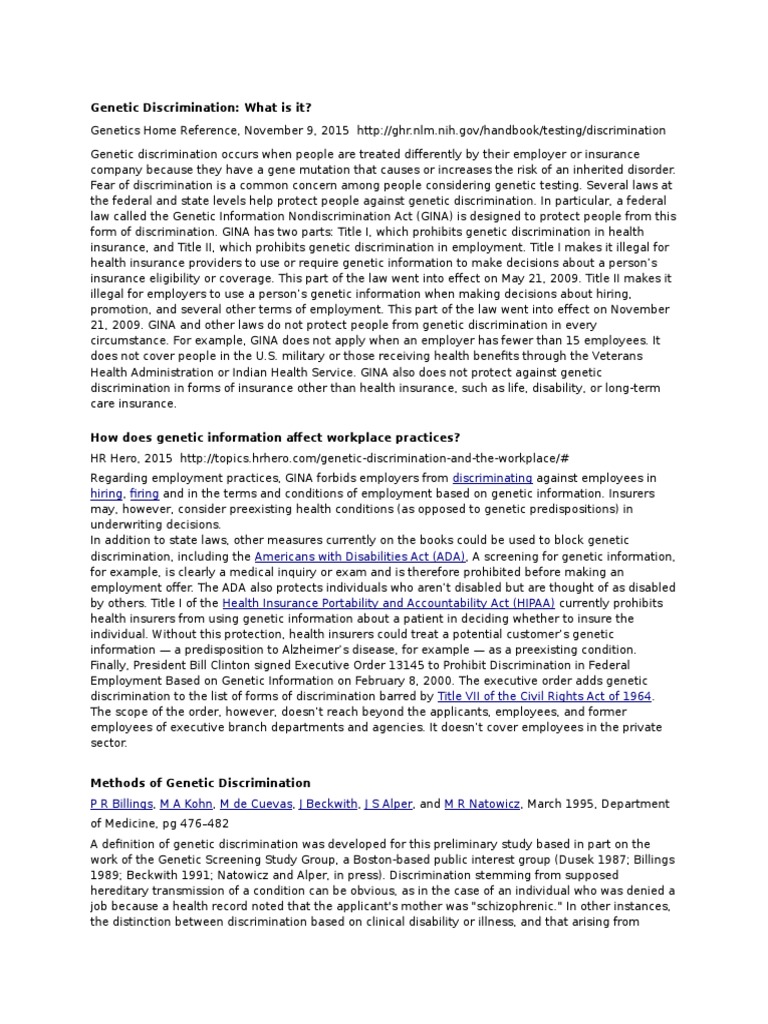 GeneticDiscriminationEvidence LizNelson | PDF | Housing Discrimination ...