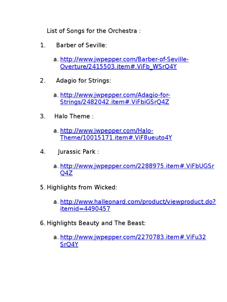 Orchestra Song List with Links | PDF