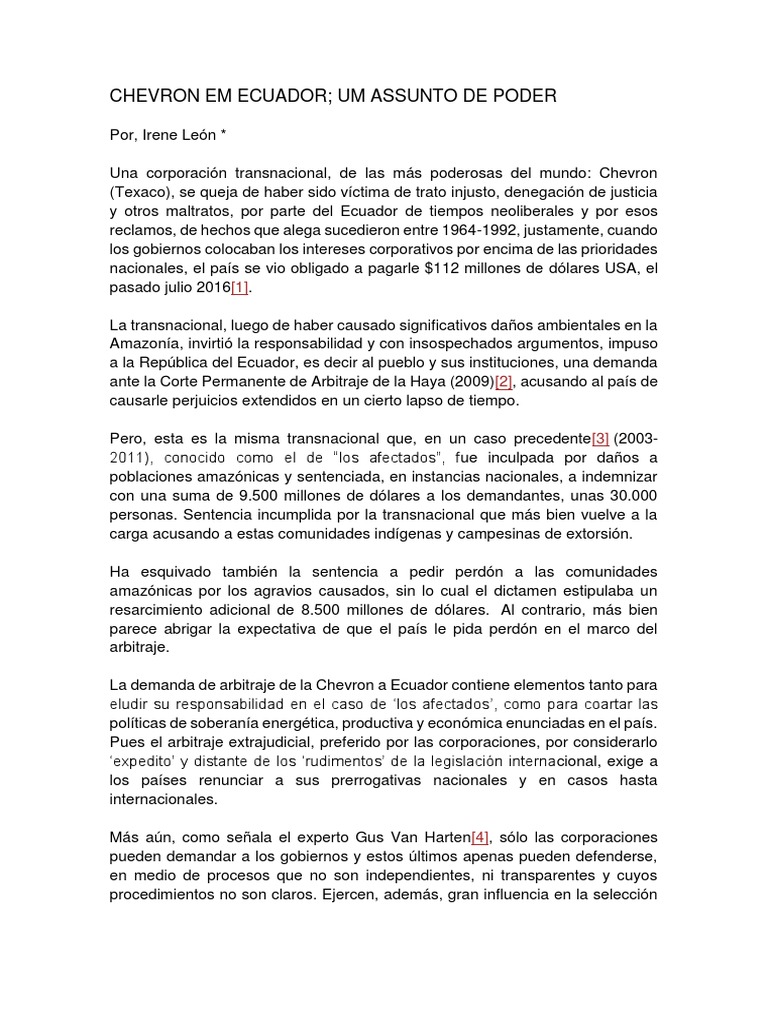 Chevron y el Arbitraje en Ecuador: Poder y Justicia | PDF | Ecuador ...