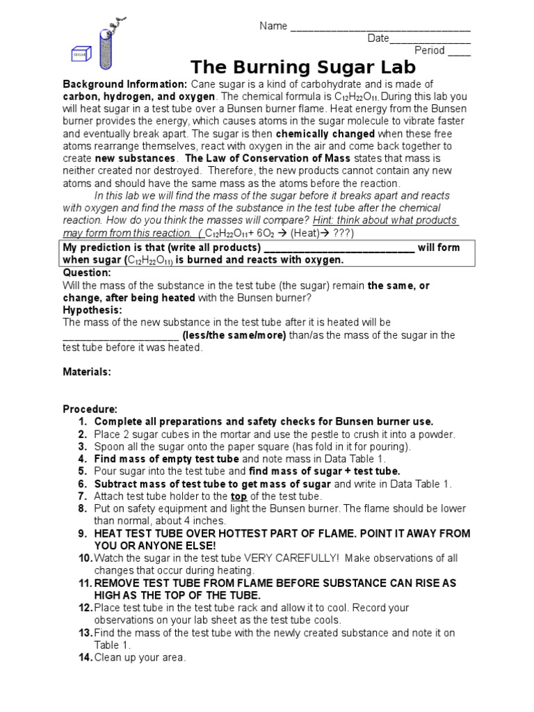 Burning Sugar: A Chemical Change Lab | PDF | Combustion | Carbohydrates