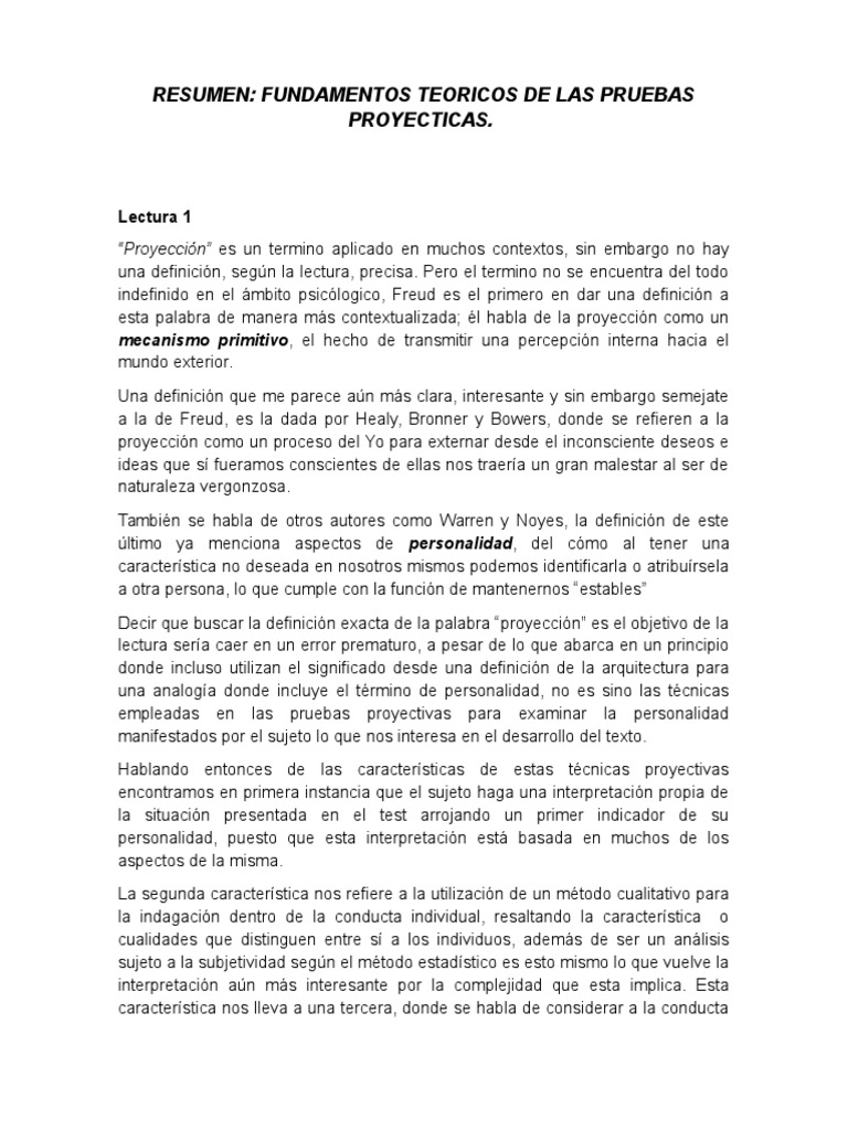 FUNDAMENTOS TEÓRICOS DE LAS PRUEBAS PROYECTIVAS FUNDAMENTOS TEÓRICOS DE LAS PRUEBAS PROYECTIVAS