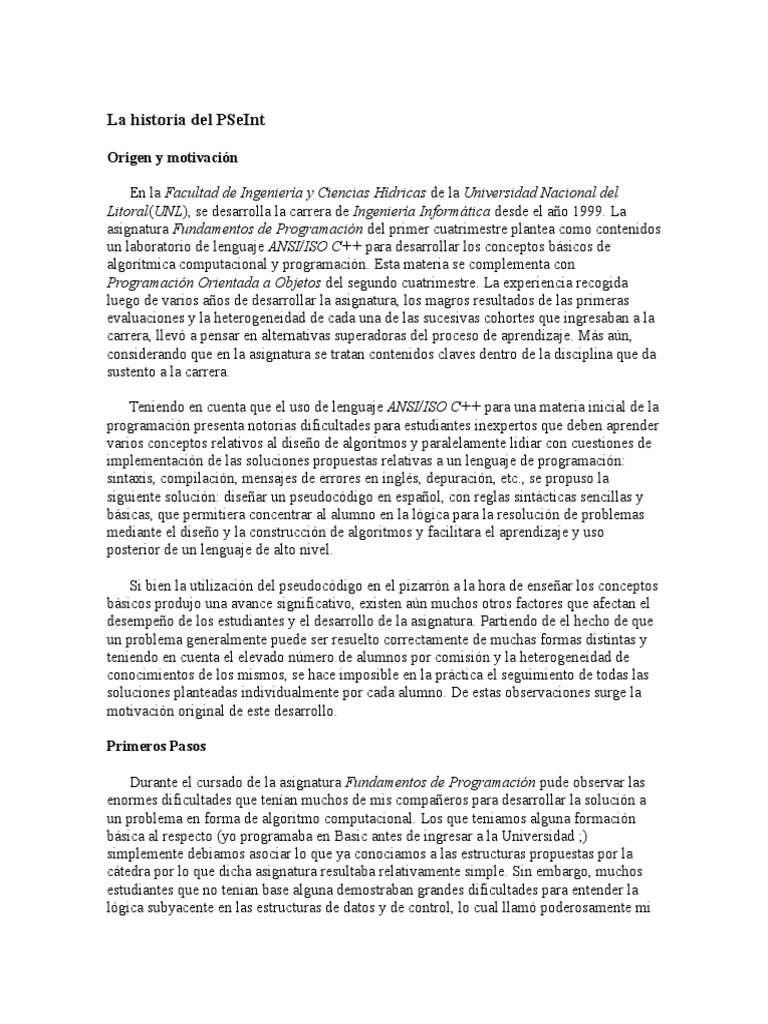 Historia y Creación de PSeInt | PDF | Programación de computadoras ...