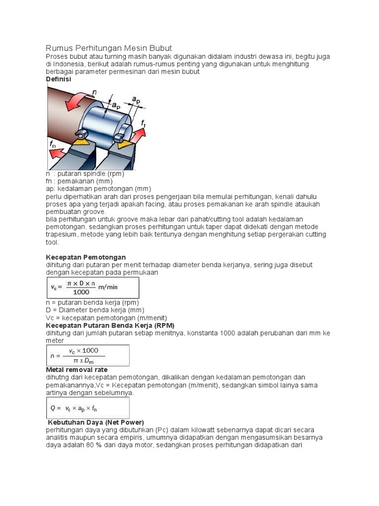Rumus Perhitungan Mesin Bubut | PDF | Teknologi & Rekayasa