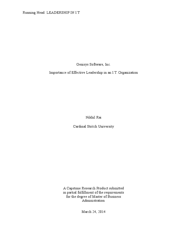 Leadership in I.T. Capstone Project Paper | PDF | Leadership ...