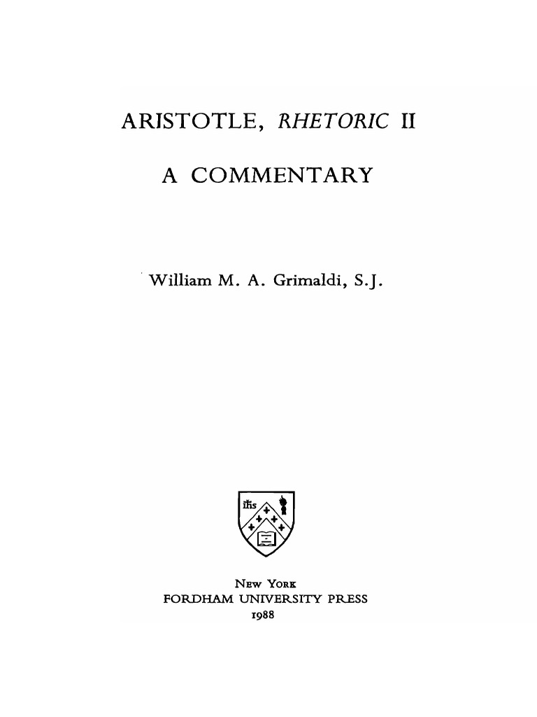 Aristotle - Rhetoric II (Ed. Grimaldi With Commentary) PDF | PDF ...