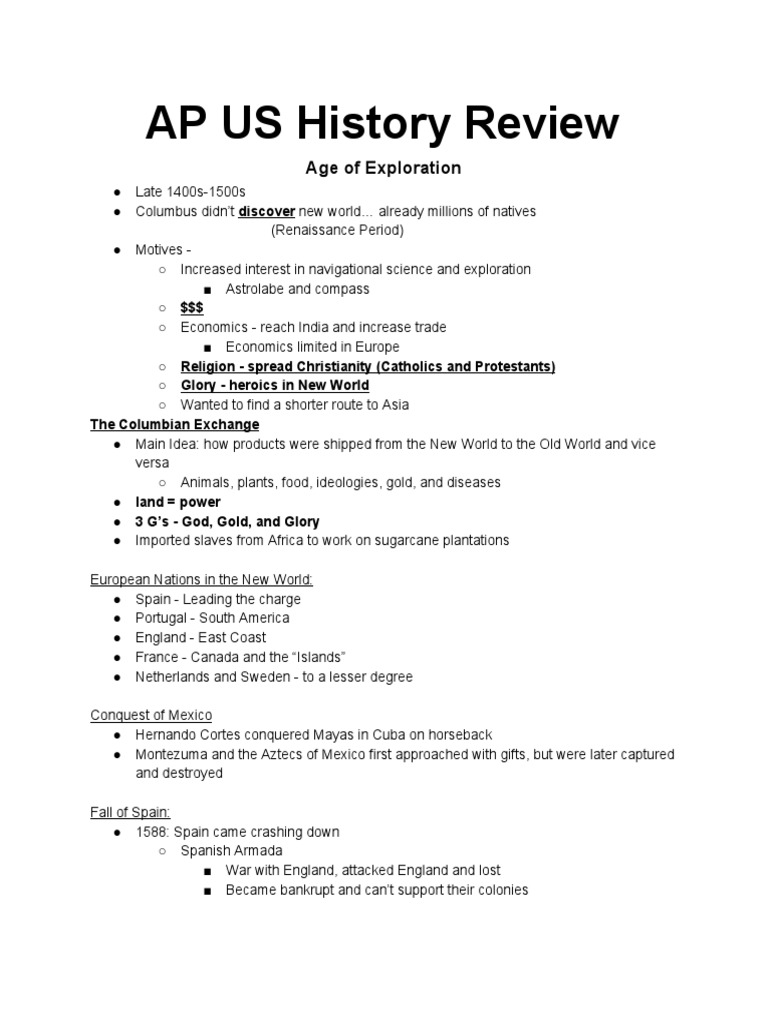 AP US History Age of Exploration Review | PDF | Abraham Lincoln ...