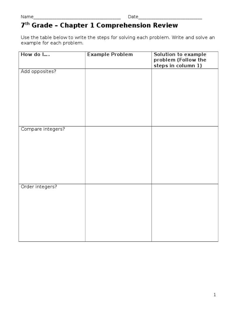 7th Grade Chapter 1 Comprehension Review | PDF
