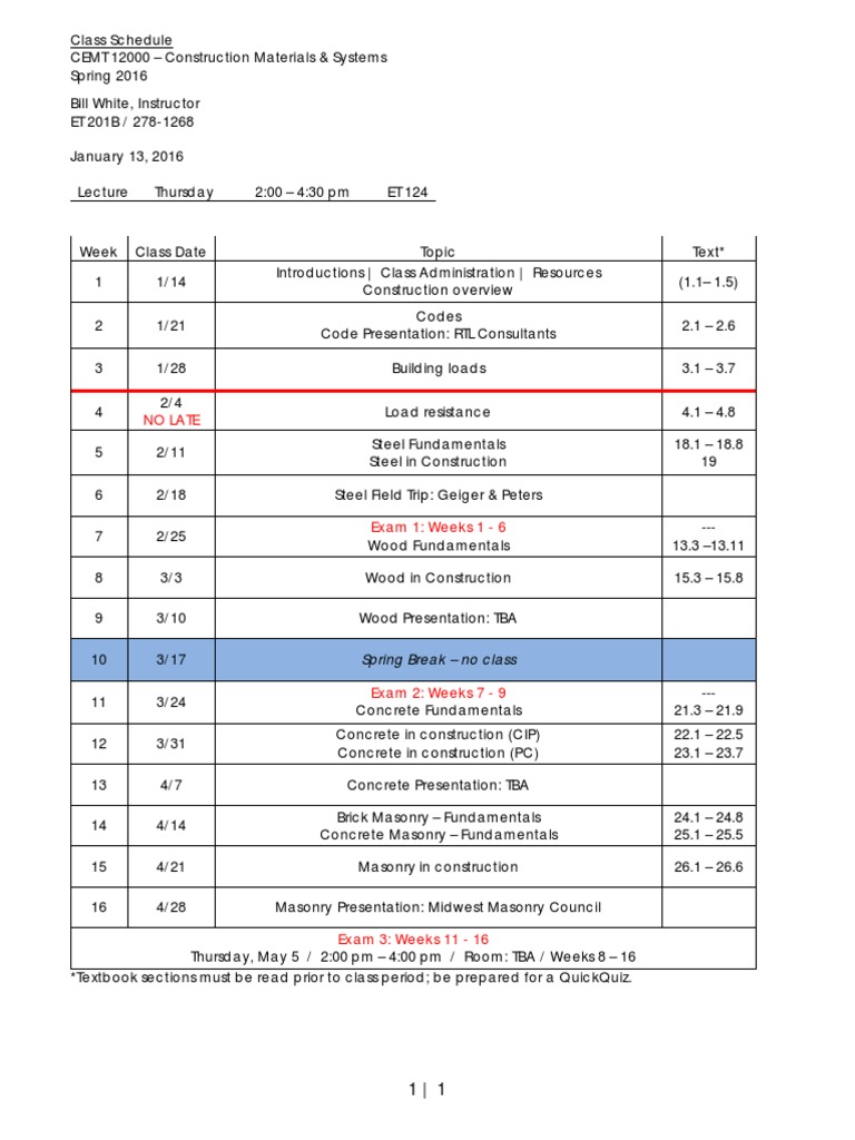 CEMT 120 SP16 Class Schedule | PDF | Science & Mathematics