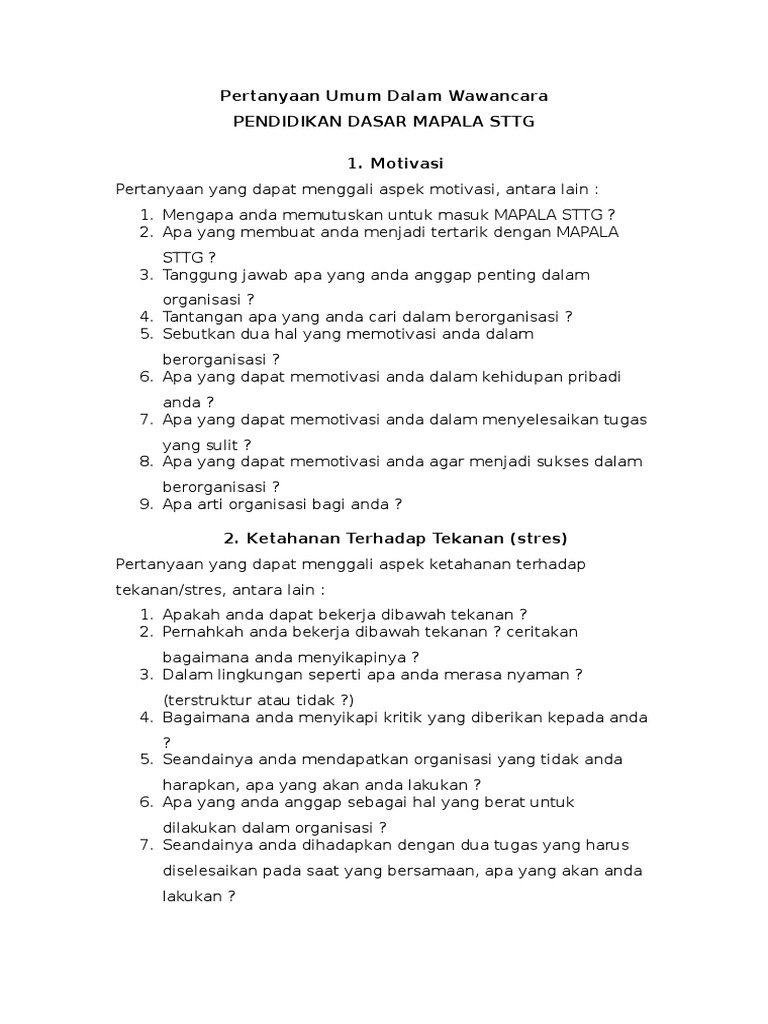 Pertanyaan Umum Dalam Wawancara | PDF | Bisnis | Pengembangan Diri