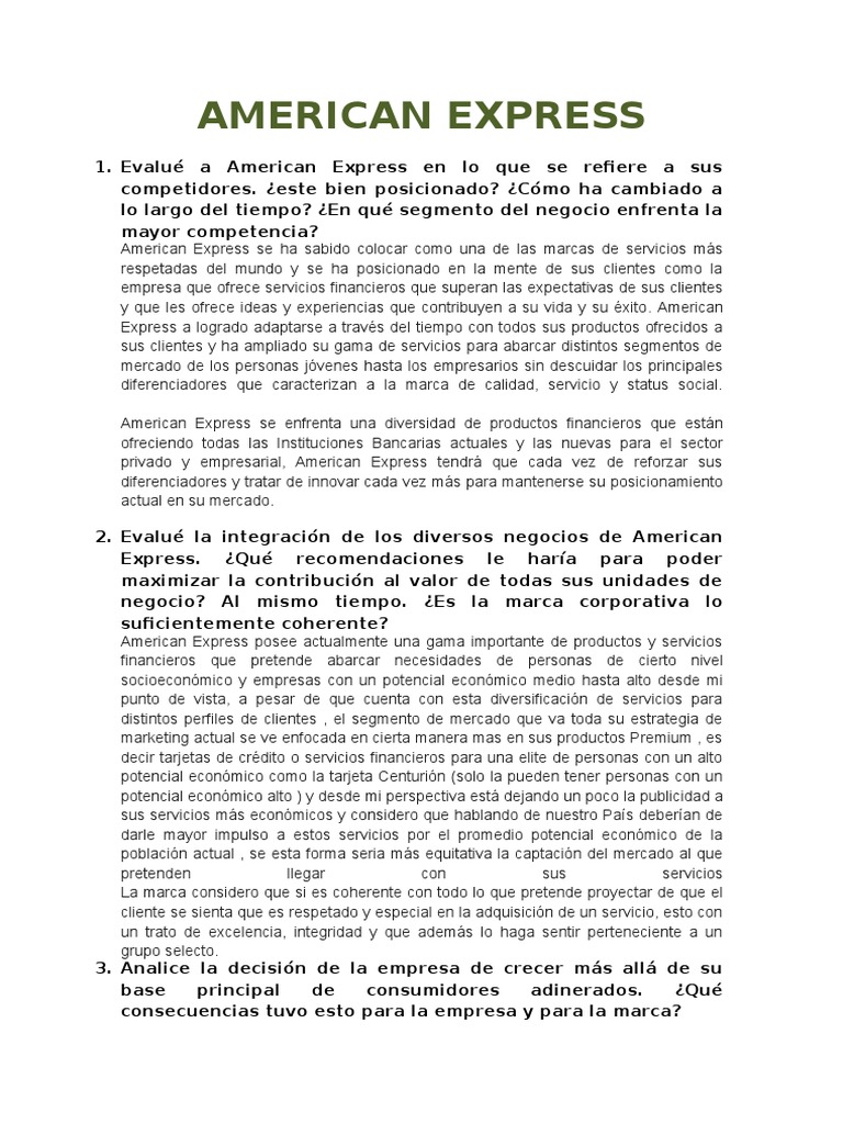 Análisis de Competencia de American Express | PDF | American Express ...