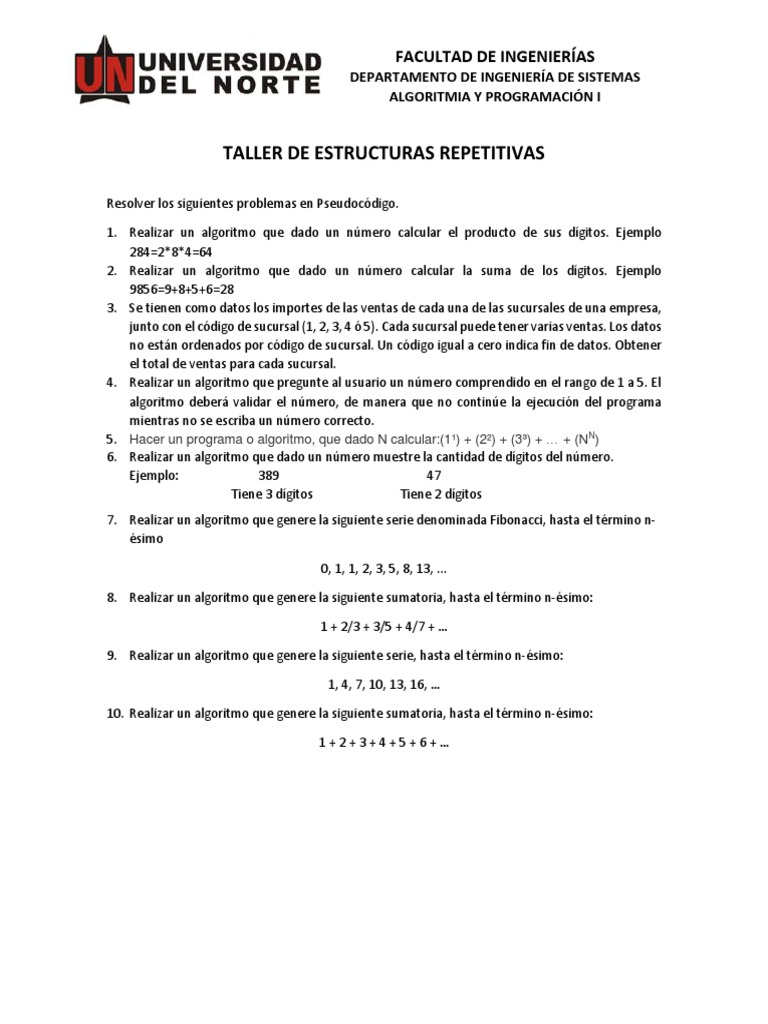 Taller de Estructuras Repetitivas PDF | PDF
