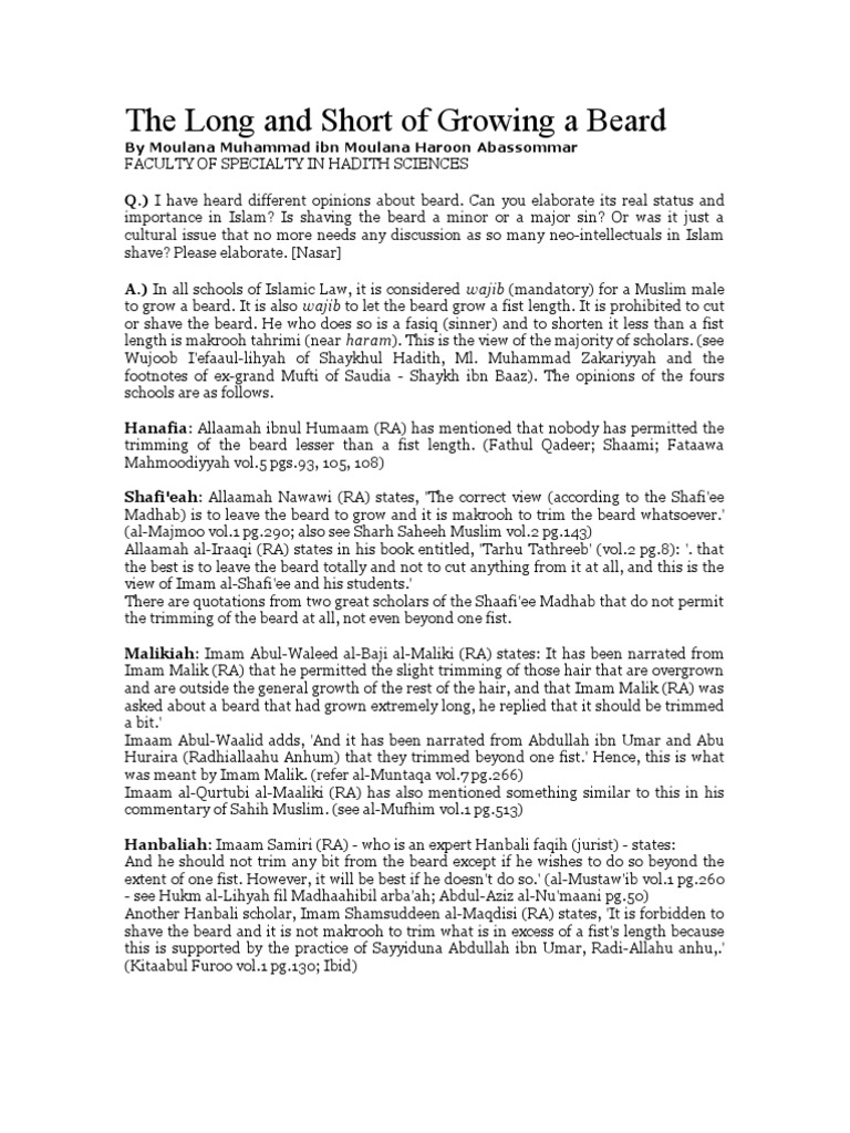 Minimum Length of Beard For Muslim | PDF | Hadith | Beard