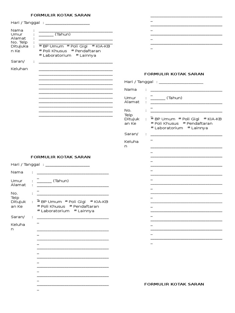 Formulir Kotak Saran | PDF