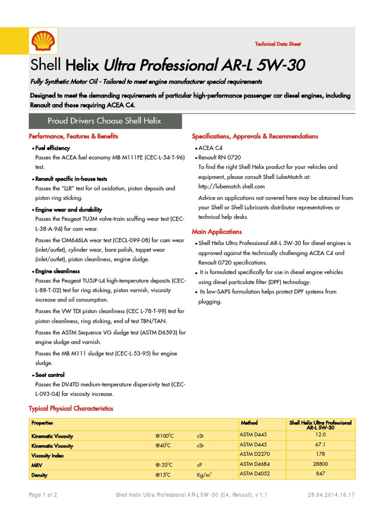 Shell Helix Ultra 5W-30 Technical Data Sheet PDF Motor Oil, 50% OFF