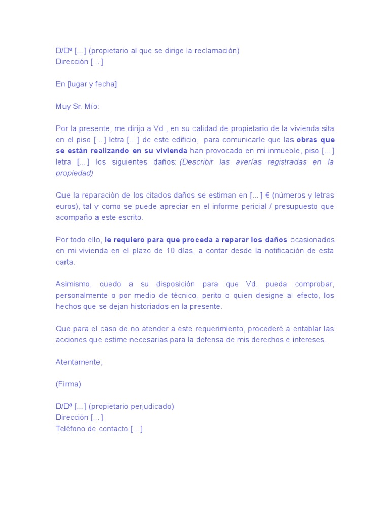 Carta para Ralcamar Daños | PDF