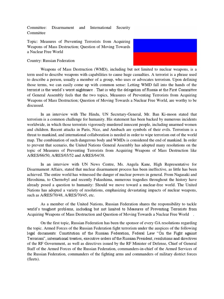 DISEC Position Paper: WMD & Terrorism | PDF | Weapons Of Mass ...